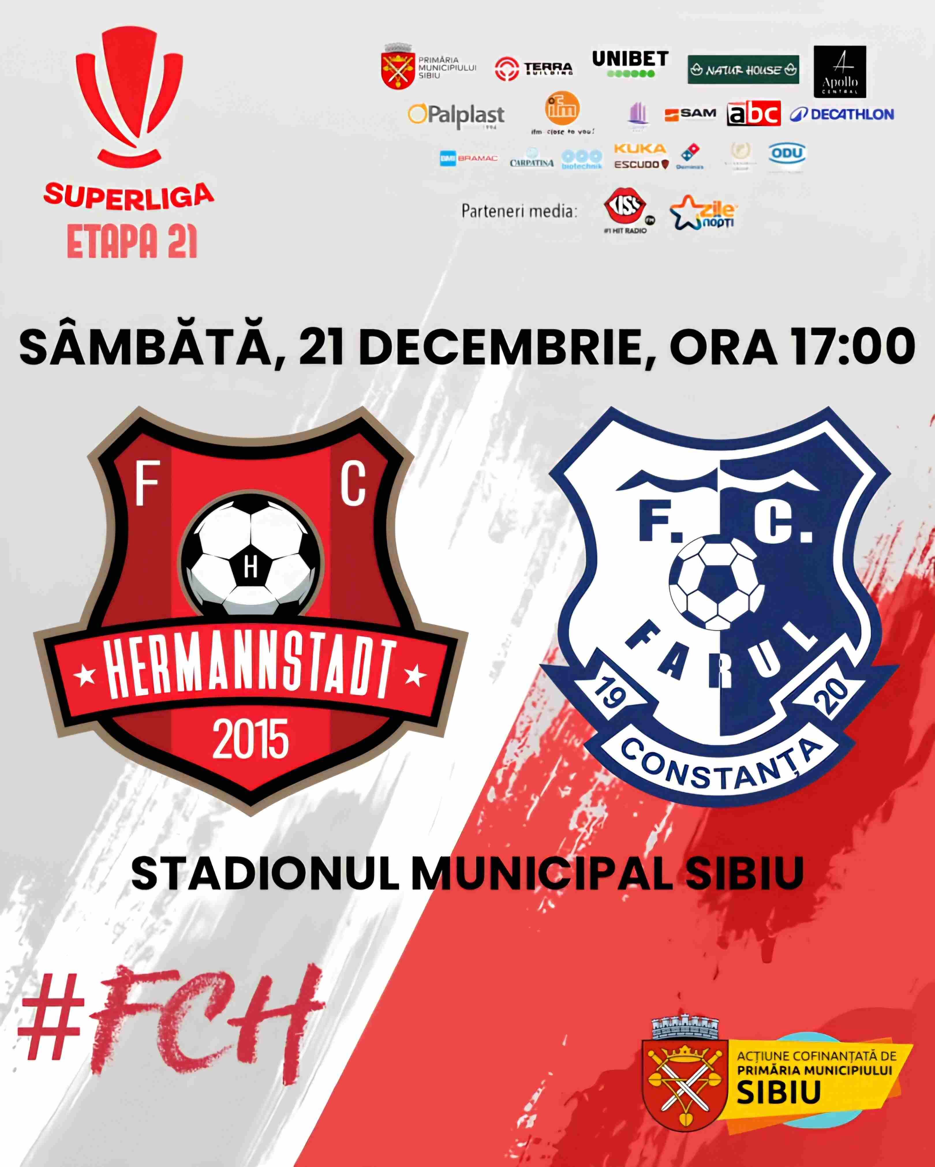 Superliga - Etapa 21 - FC Hermannstadt - Farul Constanta - 21 dec 2024