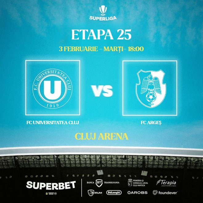 Superliga - Etapa 25 - FC Universitatea Cluj vs FC Arges - 03 feb 2026